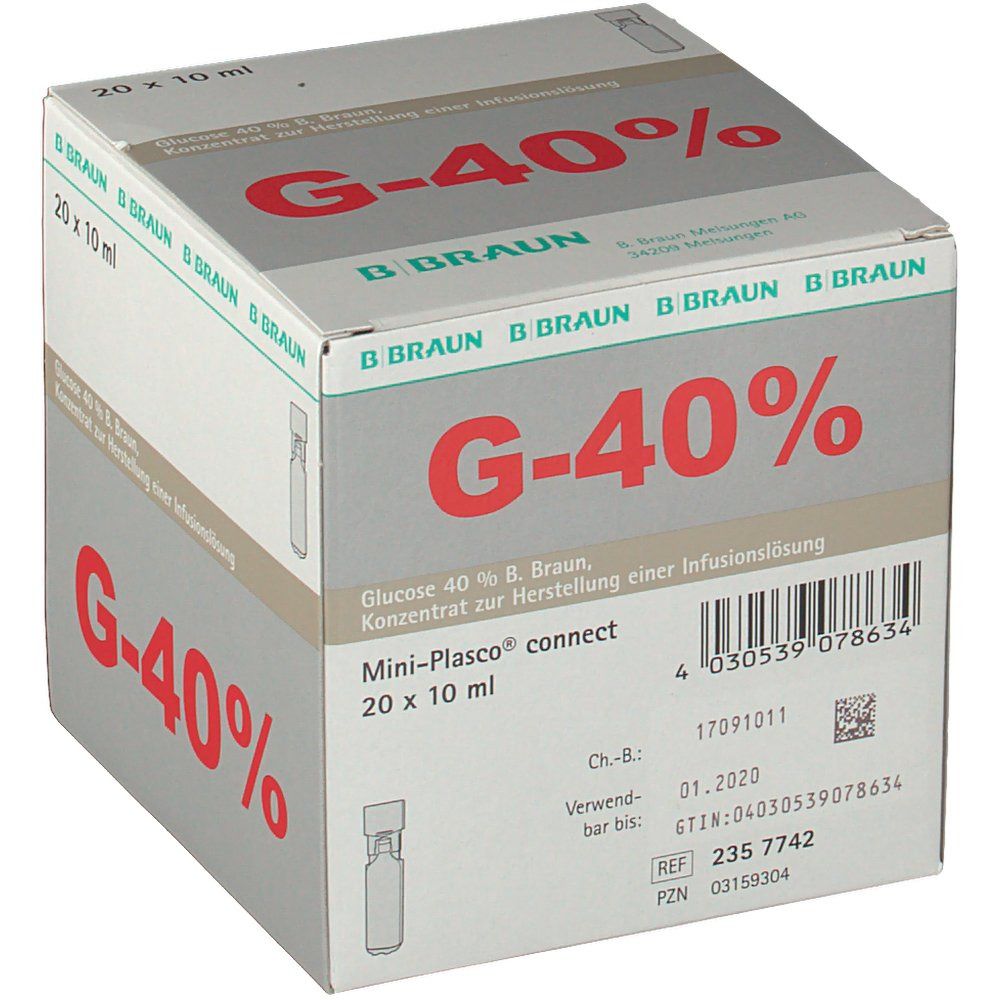 Glucose 40 % B. Braun Mini-Plasco®connect 20x10 ml - shop-apotheke.com