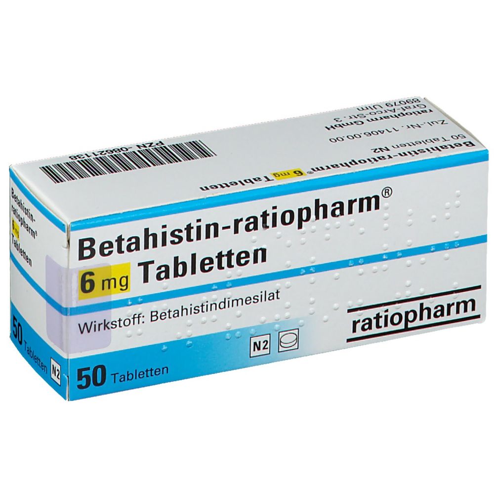 Betahistin-ratiopharm® 6 mg 50 St - shop-apotheke.com