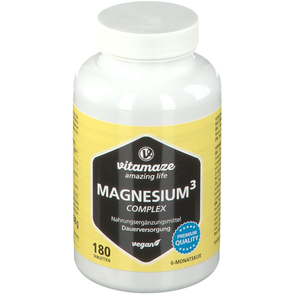 Vitamaze MAGNESIUM 350 mg Komplex Citrat/Oxid/Carbon vegan 180 St ...