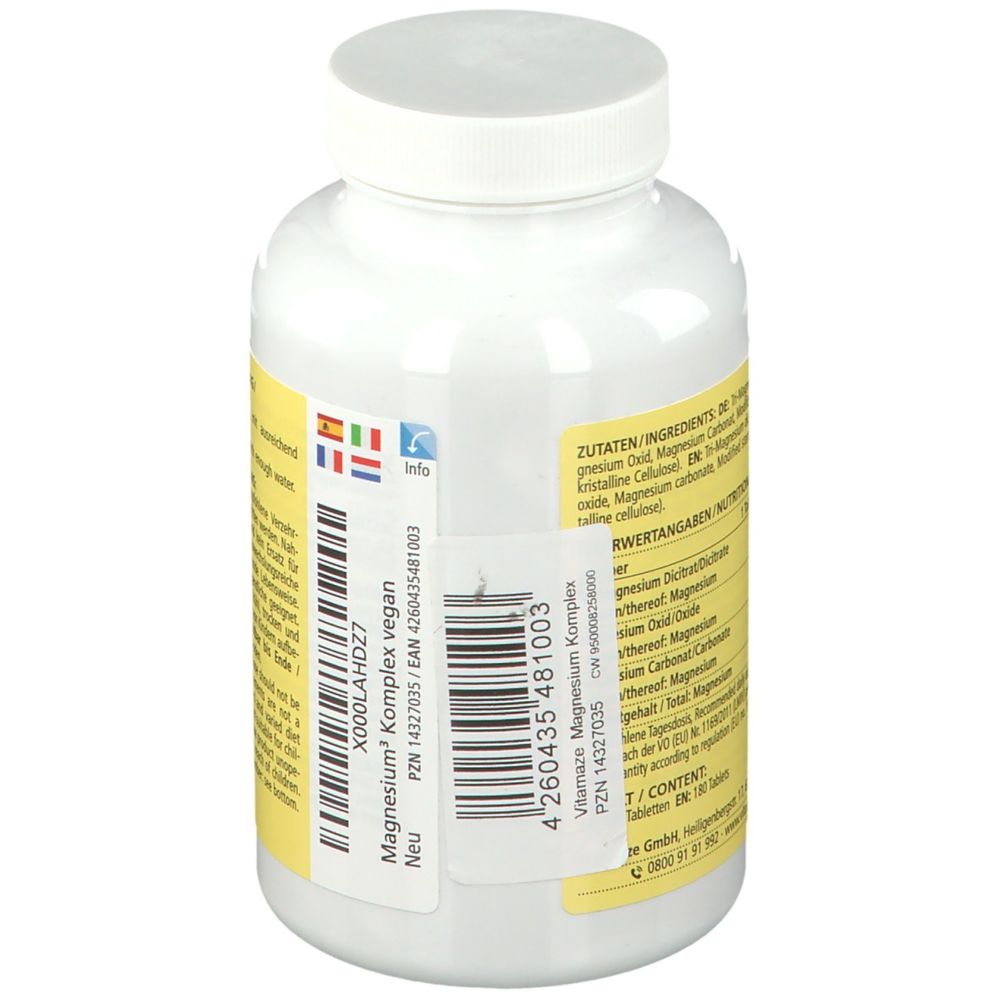 Vitamaze MAGNESIUM 350 mg Komplex Citrat/Oxid/Carbon vegan 180 St ...