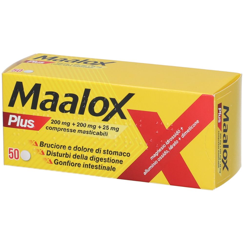 Maalox Plus 200 mg + 200 mg + 25 mg Compresse Masticabili 50 pz | Redcare