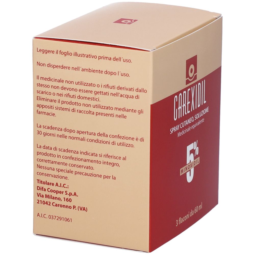 CAREXIDIL 5% Spray Cutaneo, Soluzione 3x60 ml | Redcare