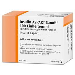 Insulin ASPART Sanofi® 100 Einheiten/ml 10x3 ml mit dem E-Rezept kaufen - Shop Apotheke