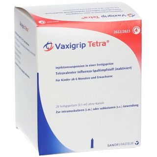 VAXIGRIP Tetra 2022/2023 Inj.Susp.Fertigspr.o.Kan. 20 St mit dem E ...