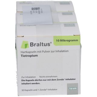 BRALTUS 10 µg + 3 Zonda-Inhalat.Hartk.m.Plv.z.Inh. 90 St mit dem E ...