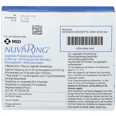 NuvaRing® 0,120 mg/0,015 mg pro 24 Stunden 3 St mit dem E-Rezept kaufen ...