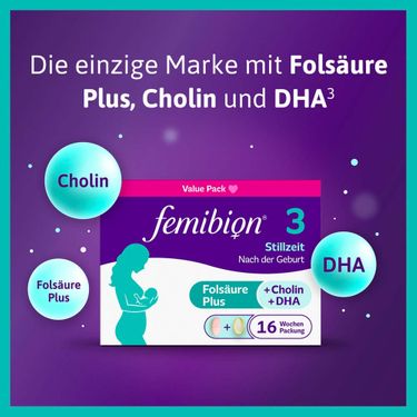 Femibion® 3 Stillzeit Nahrungsergänzung, Cholin, DHA, Folsäure Plus⁶ ...