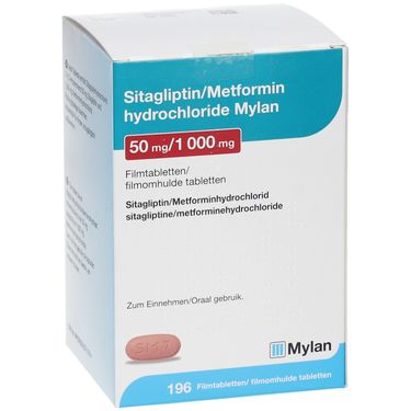 SITAGLIPTIN Metformin-HCl Mylan 50 mg/1000 mg FTA 196 St mit dem E ...