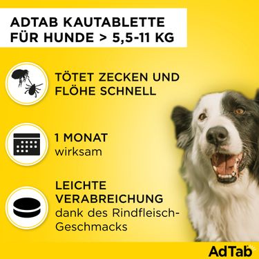 AdTab Kautabletten für Hunde über 5,5 bis 11 kg gegen Zecken und Flöhe ...