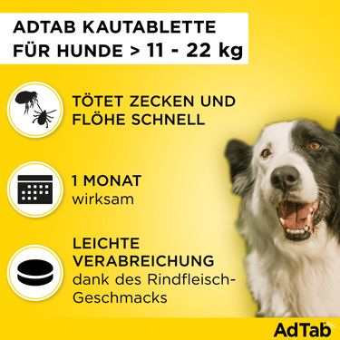 AdTab Kautabletten für Hunde über 11 bis 22 kg gegen Zecken und Flöhe ...