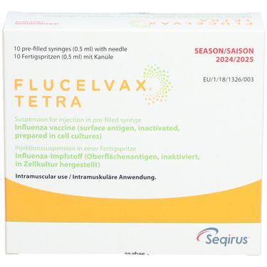 FLUCELVAX Tetra 2024/2025 Inj.-Susp.F-Spr.m.Kanüle 10x0,5 ml mit dem E ...