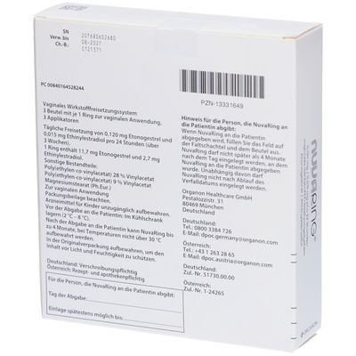 NuvaRing® 0,120 mg/0,015 mg pro 24 Stunden 3 St mit dem E-Rezept kaufen ...