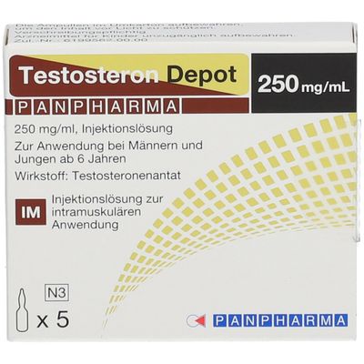 TESTOSTERON Depot PANPHARMA 250 mg/ml Inj.-L.Amp. 5x1 ml mit dem E ...