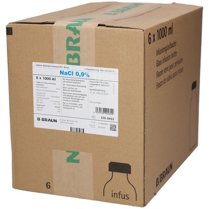 Isotone Kochsalz-Lösung 0,9% B. Braun, Glasflasche 6x1000 ml - Shop Apotheke