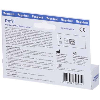 Dr. Denti Refit Zahnzement für Kronen und Brücken 3 St - Shop Apotheke