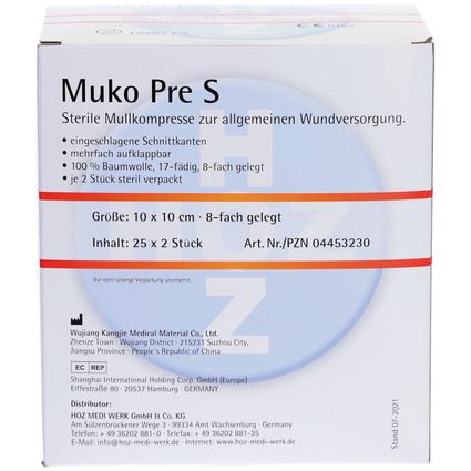 Muko Pre S, Mullkompressen, 10 x 10cm steril 25x2 St - Shop Apotheke
