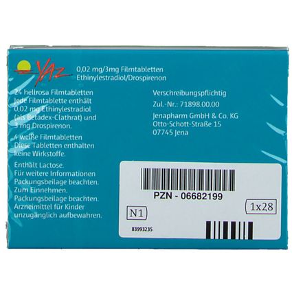 YAZ® 0,02 mg/3 mg 28 St mit dem E-Rezept kaufen - Shop Apotheke