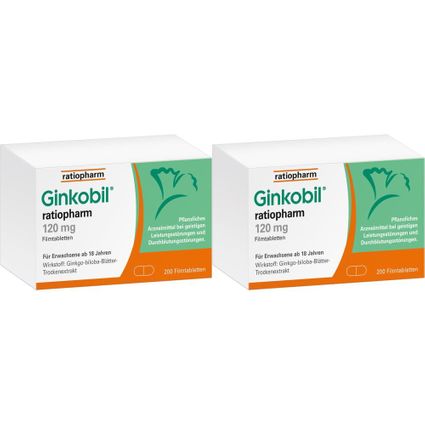 Ginkobil® ratiopharm 120mg mit Ginkgo biloba 2x200 St - Shop Apotheke
