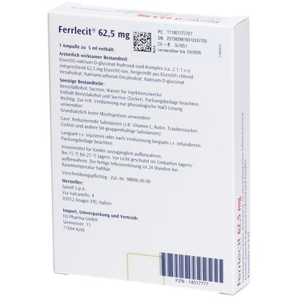 Ferrlecit 62,5 mg 6x5 ml mit dem E-Rezept kaufen - SHOP APOTHEKE
