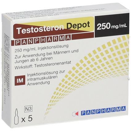 TESTOSTERON Depot PANPHARMA 250 mg/ml Inj.-L.Amp. 5x1 ml mit dem E ...