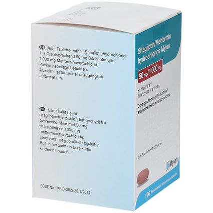 SITAGLIPTIN Metformin-HCl Mylan 50 mg/1000 mg FTA 196 St mit dem E ...