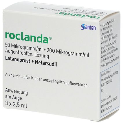ROCLANDA 50 µg/ml + 200 µg/ml Augentropfen Lösung 3x2,5 ml mit dem E ...