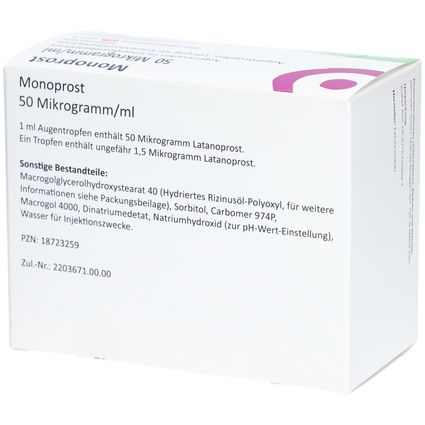 MONOPROST 50 Mikrogramm/ml Augentr.in Einzeldosen 90x0,2 ml mit dem E ...