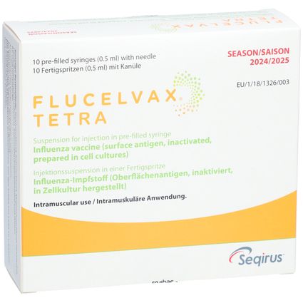 FLUCELVAX Tetra 2024/2025 Inj.-Susp.F-Spr.m.Kanüle 10x0,5 ml mit dem E ...