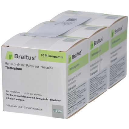 BRALTUS 10 µg + 3 Zonda-Inhalat.Hartk.m.Plv.z.Inh. 90 St mit dem E ...