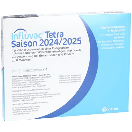 INFLUVAC Tetra 2024/2025 Inj.-Susp.F.-Sp.mit Kan. 10x0,5 ml mit dem E ...
