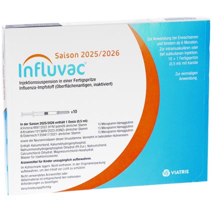 INFLUVAC 2025/2026 Inj.-Susp.F.-Sp.mit Kanüle 10x0,5 ml mit dem E ...