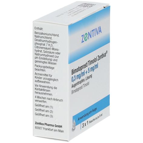 BIMATOPROST/Timolol Zentiva 0,3mg/ml + 5mg/ml ATR 3x3 ml - shop-apotheke.com
