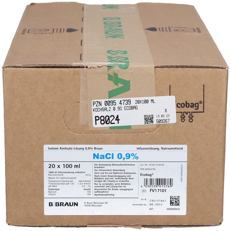 Isotone Kochsalz-Lösung 0,9 % Braun Ecobag® 20x100 ml - Shop Apotheke