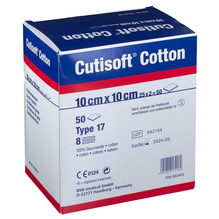 Cutisoft® Cotton steril 10 cm x 10 cm 25x2 St - Shop Apotheke