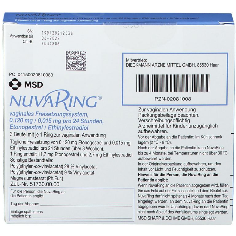 NuvaRing® 0,120 mg/0,015 mg pro 24 Stunden 3 St mit dem E-Rezept kaufen ...
