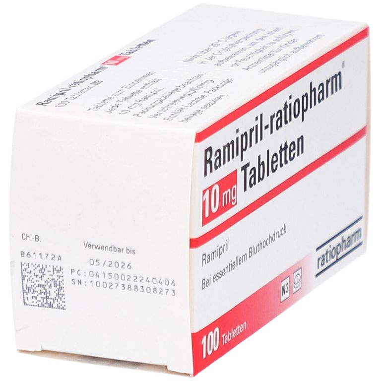 Ramipril-ratiopharm® 10 mg 100 St mit dem E-Rezept kaufen - Shop Apotheke