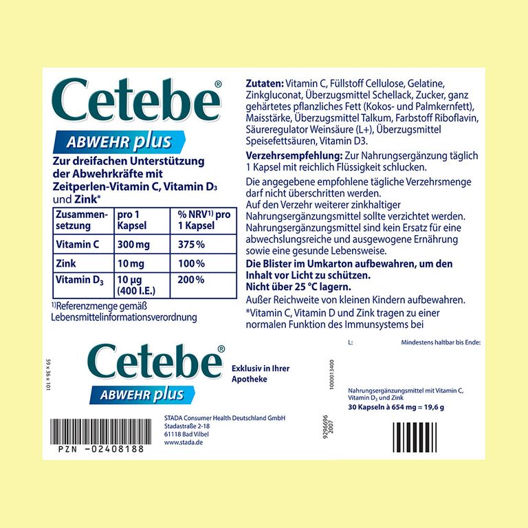 Cetebe® ABWEHR plus mit Vitamin C, Vitamin D3 und Zink 30 St - Shop ...