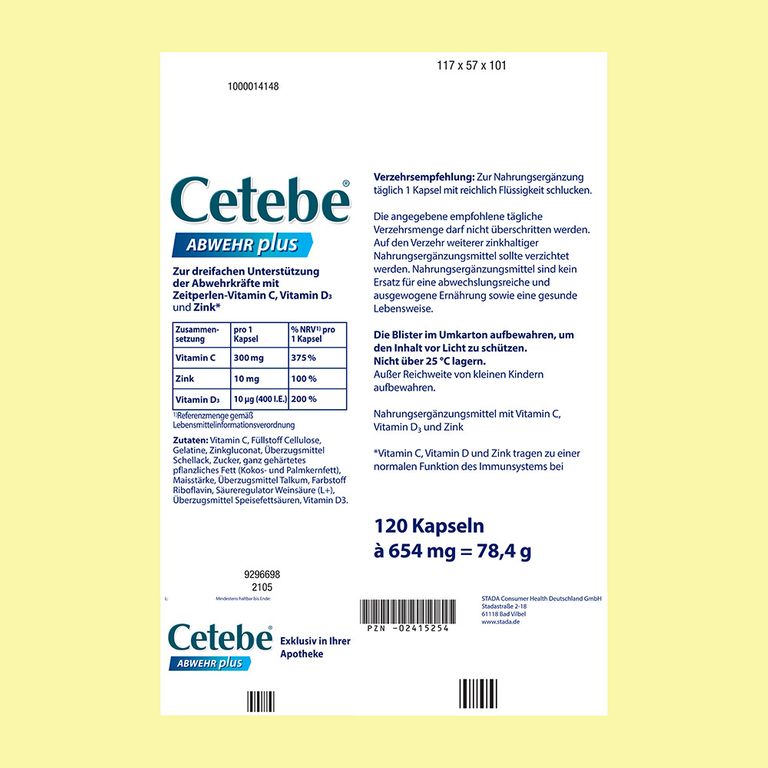 Cetebe® ABWEHR plus mit Vitamin C, Vitamin D3 und Zink 120 St - Shop ...