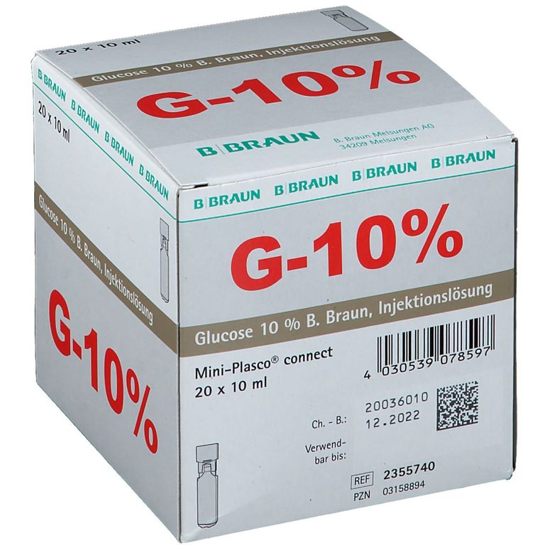 Glucose 10 % B. Braun Mini-Plasco® connect Injektionslösung 20x10 ml ...