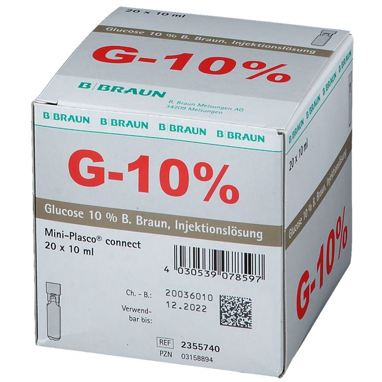 Glucose 10 % B. Braun Mini-Plasco® connect Injektionslösung 20x10 ml ...