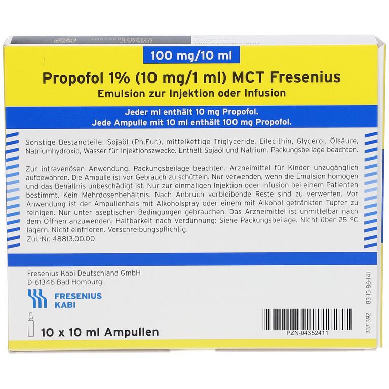 Propofol 1% 10 mg/1 ml MCT 10x10 ml mit dem E-Rezept kaufen - Shop Apotheke