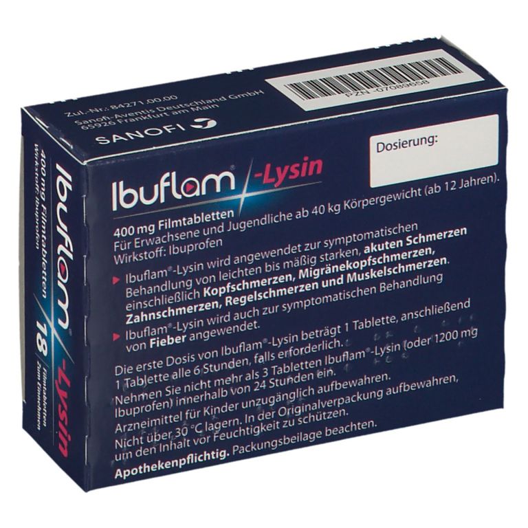 Ibuflam® Lysin 400 mg Ibuprofen 18 St - Shop Apotheke