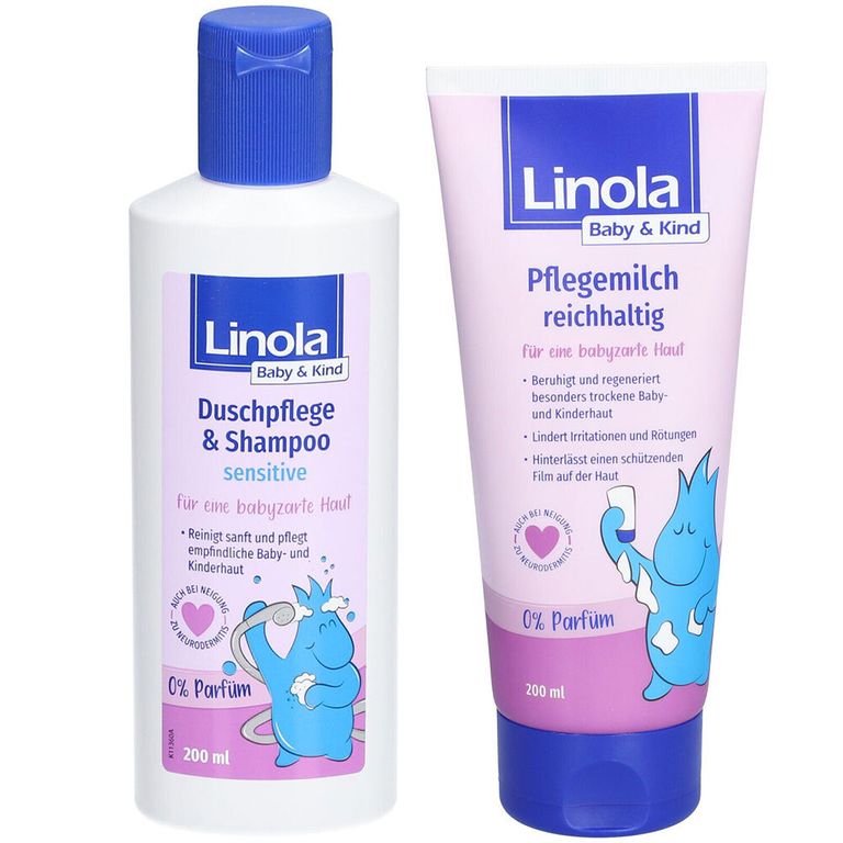 Linola Baby & Kind Duschpflege & Shampoo sensitive + Pflegemilch 200 ...