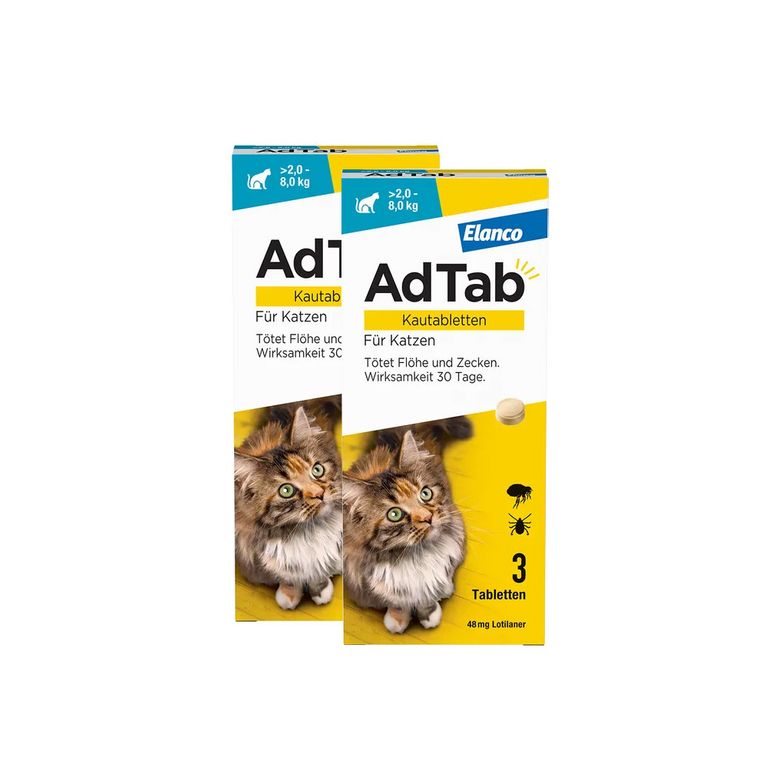 AdTab Kautabletten für Katzen über 2 bis 8 kg gegen Zecken und Flöhe ...