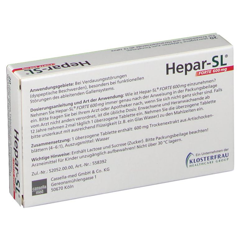 Hepar-SL® FORTE 600 mg 20 St - Shop Apotheke
