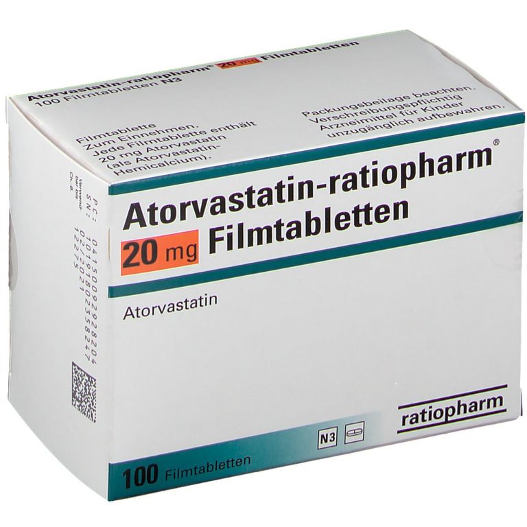 Atorvastatin-ratiopharm® 20 mg 100 St mit dem E-Rezept kaufen - Shop Apotheke