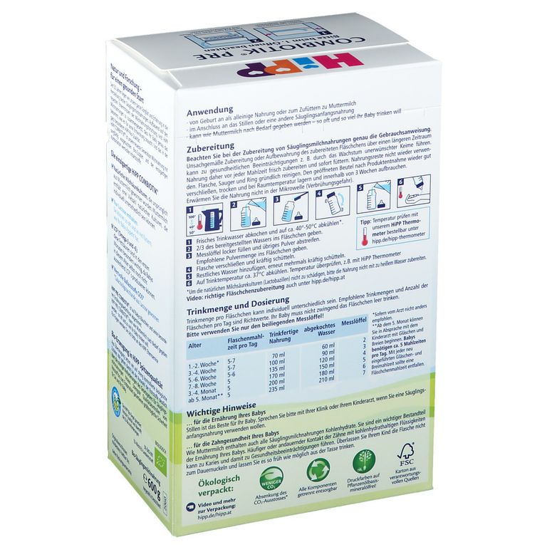 Hipp Bio Combiotik Pre Anfangsmilch von Geburt an 600 g - Shop Apotheke