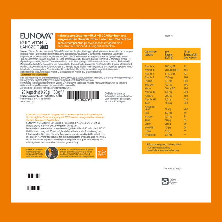 EUNOVA® Langzeit 50+ - Multivitaminpräparat für Menschen ab 50 Jahren ...