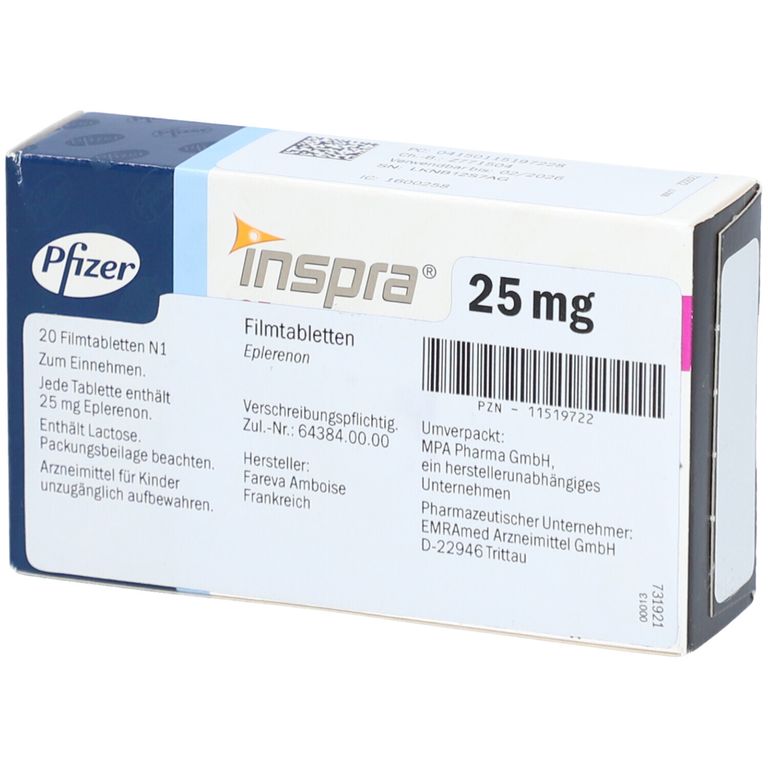 INSPRA 25 mg Filmtabletten 20 St mit dem E-Rezept kaufen - Shop Apotheke