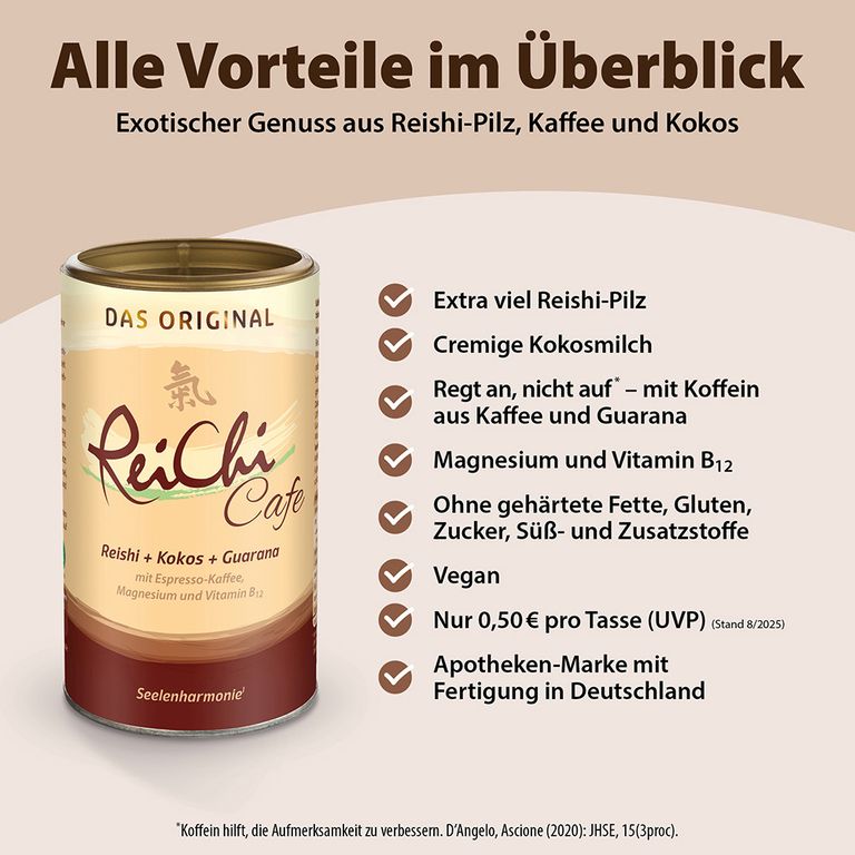 ReiChi Cafe Reishi-Pilz Espresso-Kaffee Kokos Guarana Ginseng vegan 180 ...